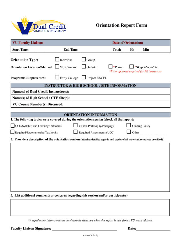 Fillable Online Orientation Report Form Fax Email Print - pdfFiller