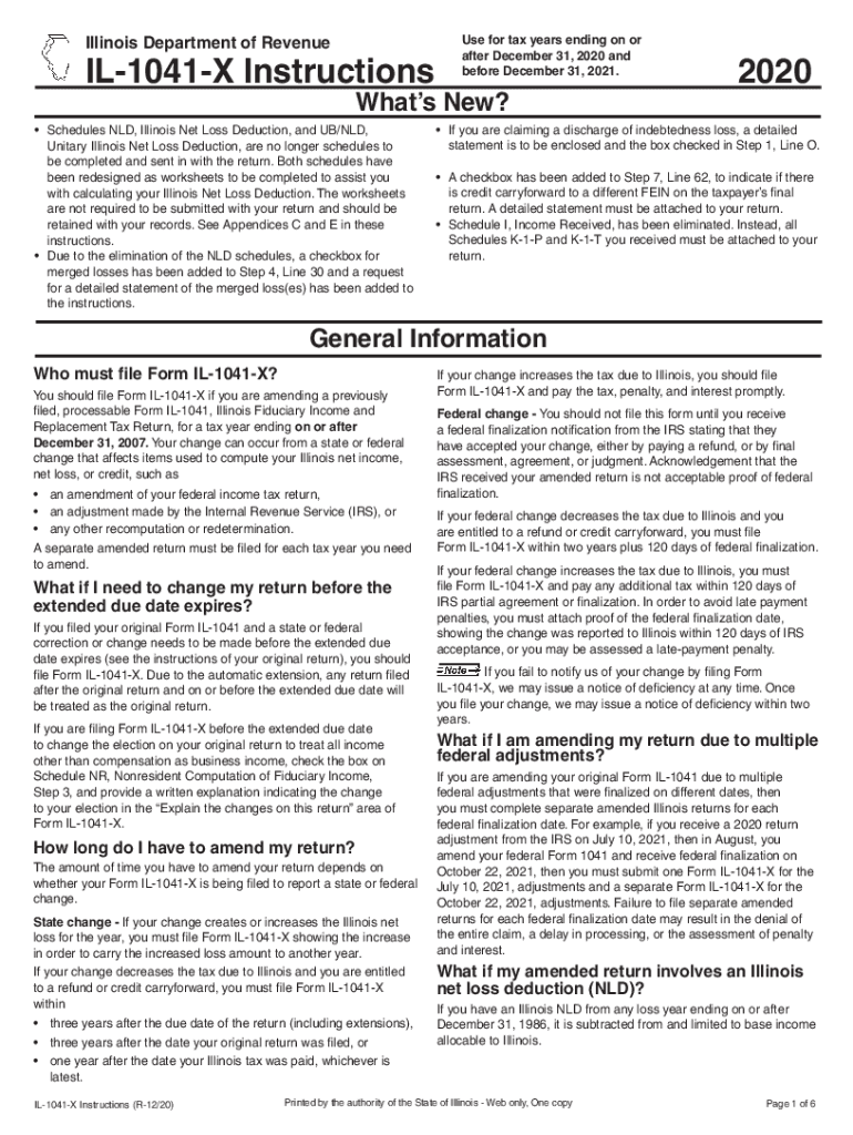 Fillable Online Printable 2020 Illinois Form IL-1040-X (Amended ...