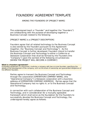 Founders Agreement Template - Get Free Sample Doc Template | pdfFiller