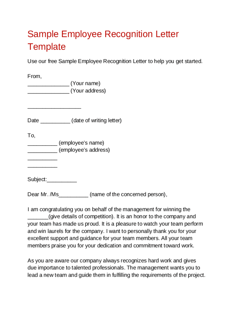 Here Are Sample Semi-al Employee Recognition Letters49 Printable ...