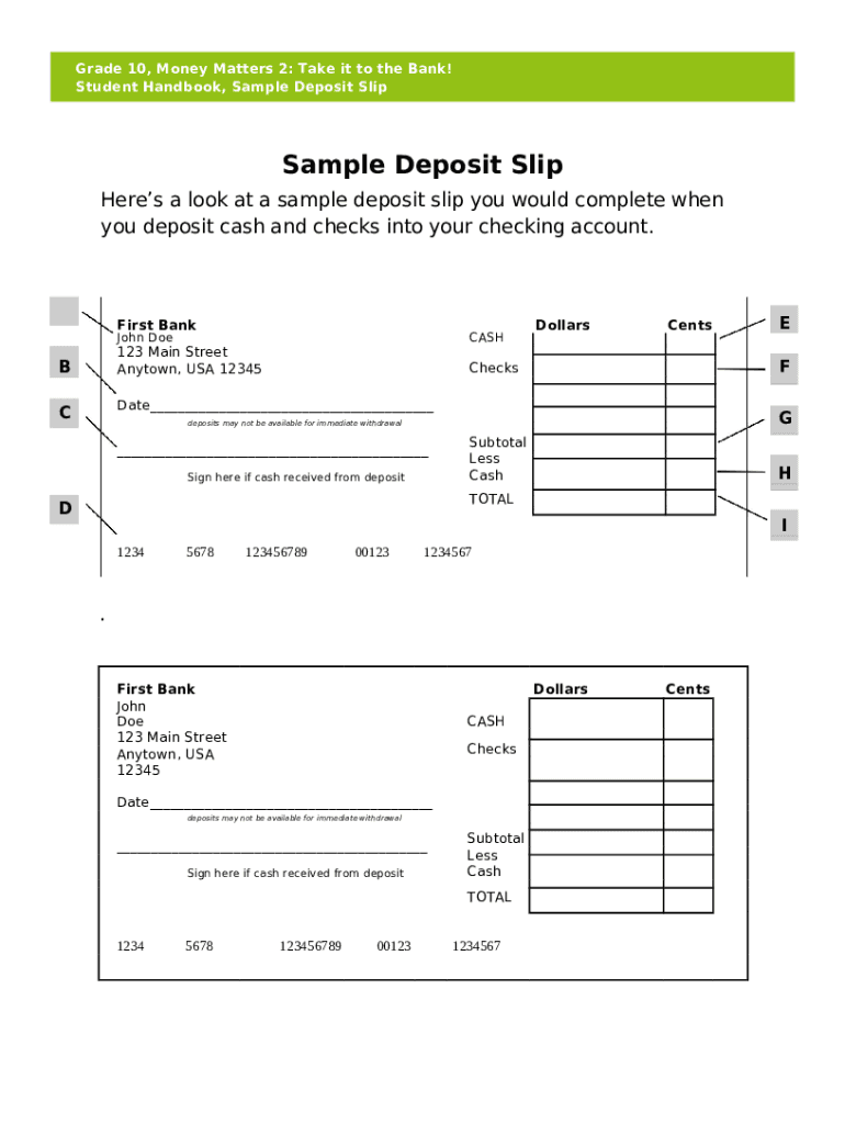 37 Bank Deposit Slip Templates & Examples ? Doc Template | pdfFiller