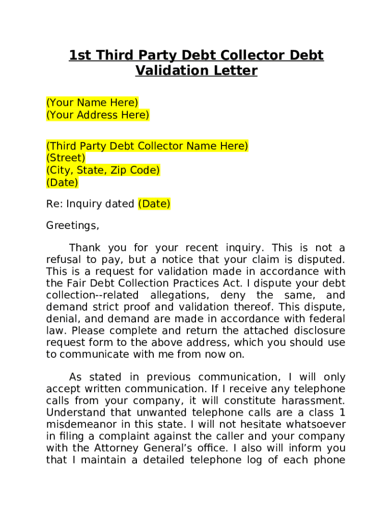 Debt Validation Letter Sample Letter To Dispute Your Debt Doc