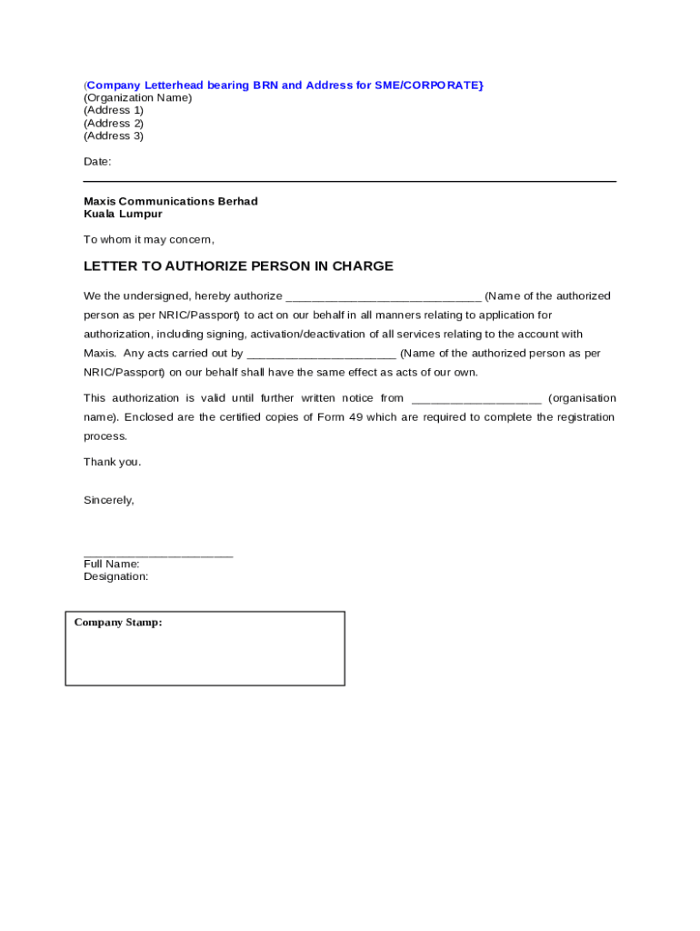 SAMPLE LETTER OF AUTHORIZATION - Maxis ?Web ... Doc Template | pdfFiller