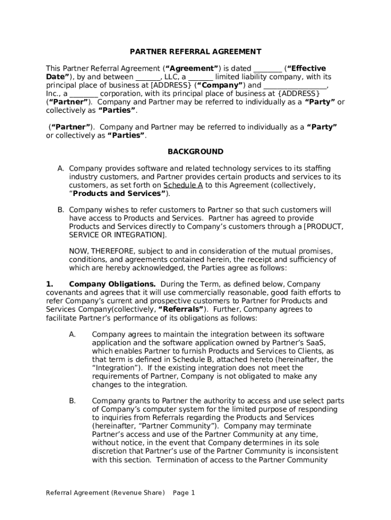 Referral Agreement for Finder's Fees or Affiliate Commission7 Key ...