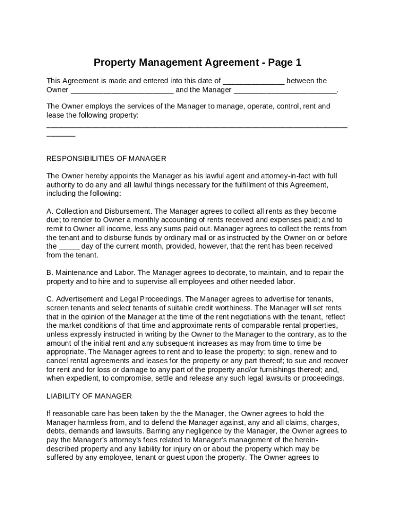 Sample Property Management Agreement - Free Template Doc Template ...