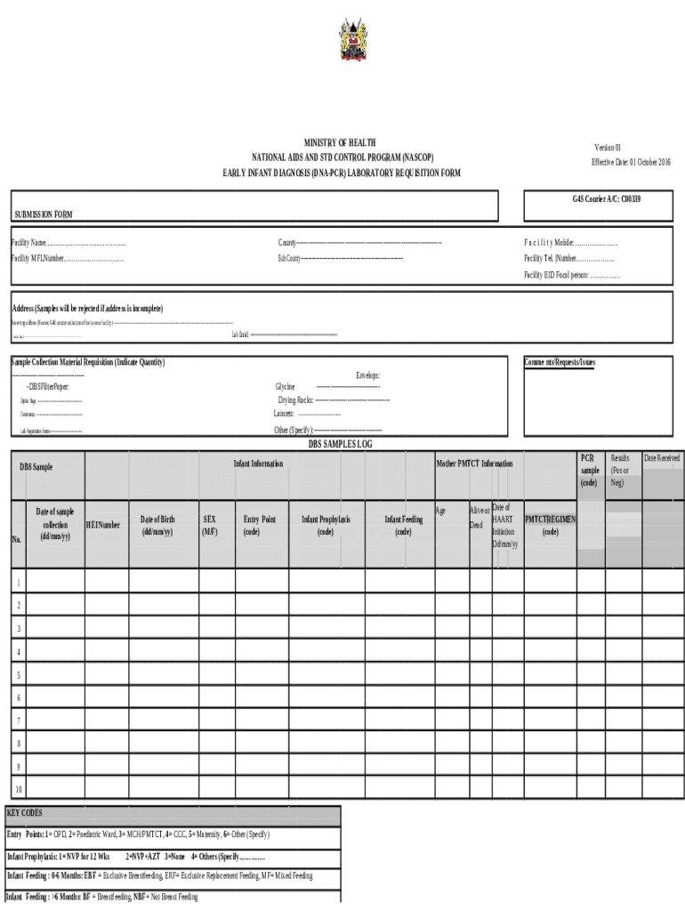 EARLY INFANT DIAGNOSIS (DNA-PCR) LABORATORY REQUISITION Doc Template ...