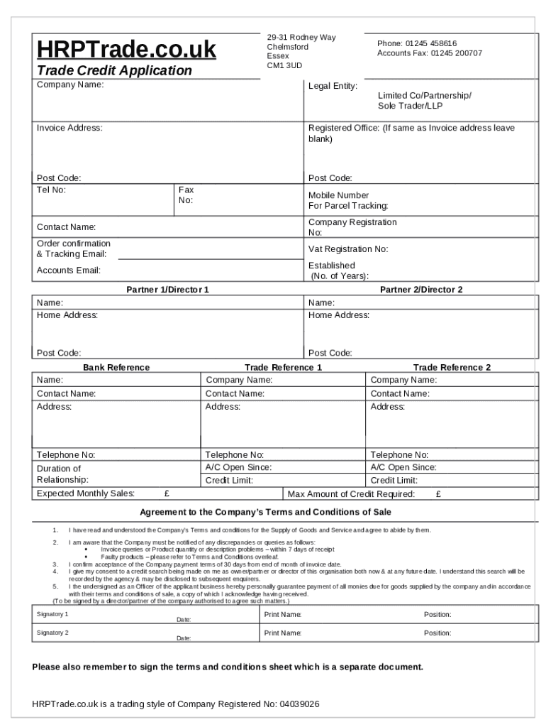 Trade Credit Application - Free Template Downloads Doc Template | pdfFiller