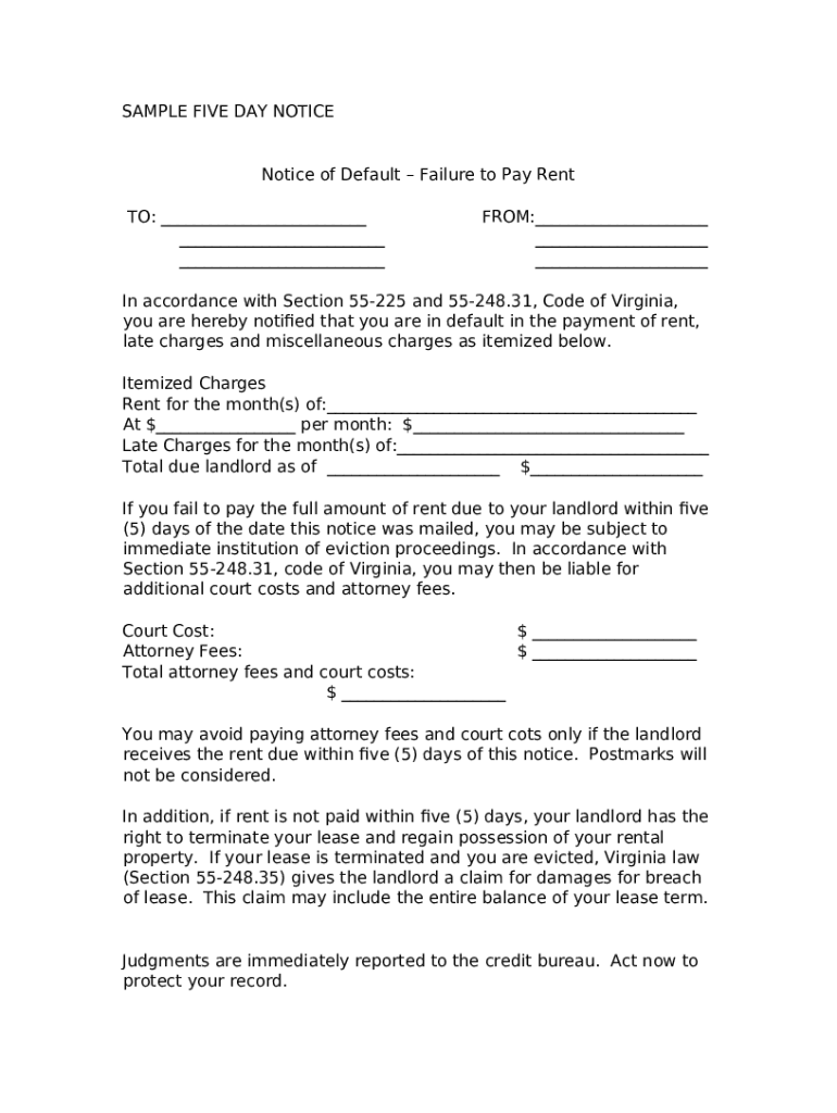 SAMPLE FIVE DAY NOTICE.doc Doc Template | pdfFiller