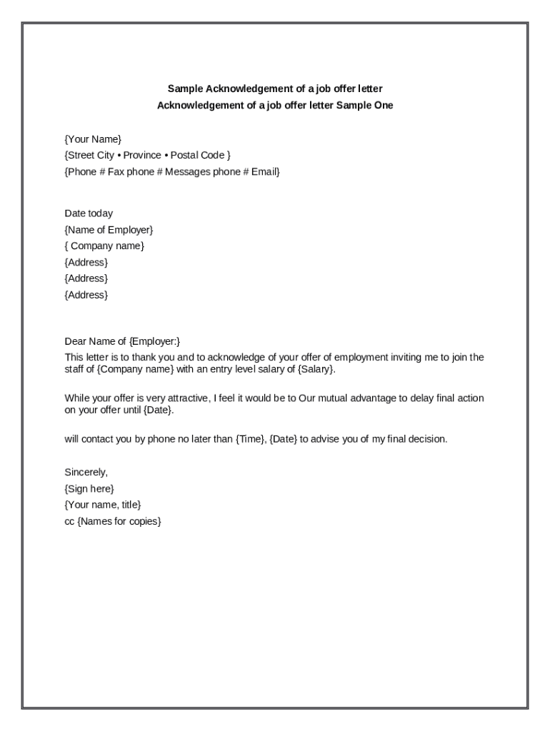 Job Acknowledgement Letter Templates 8 Free Word PDF At How To 