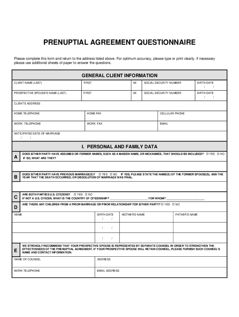 Fillable Online Prenuptial Agreement Form - Fill Out and Sign Printable ...