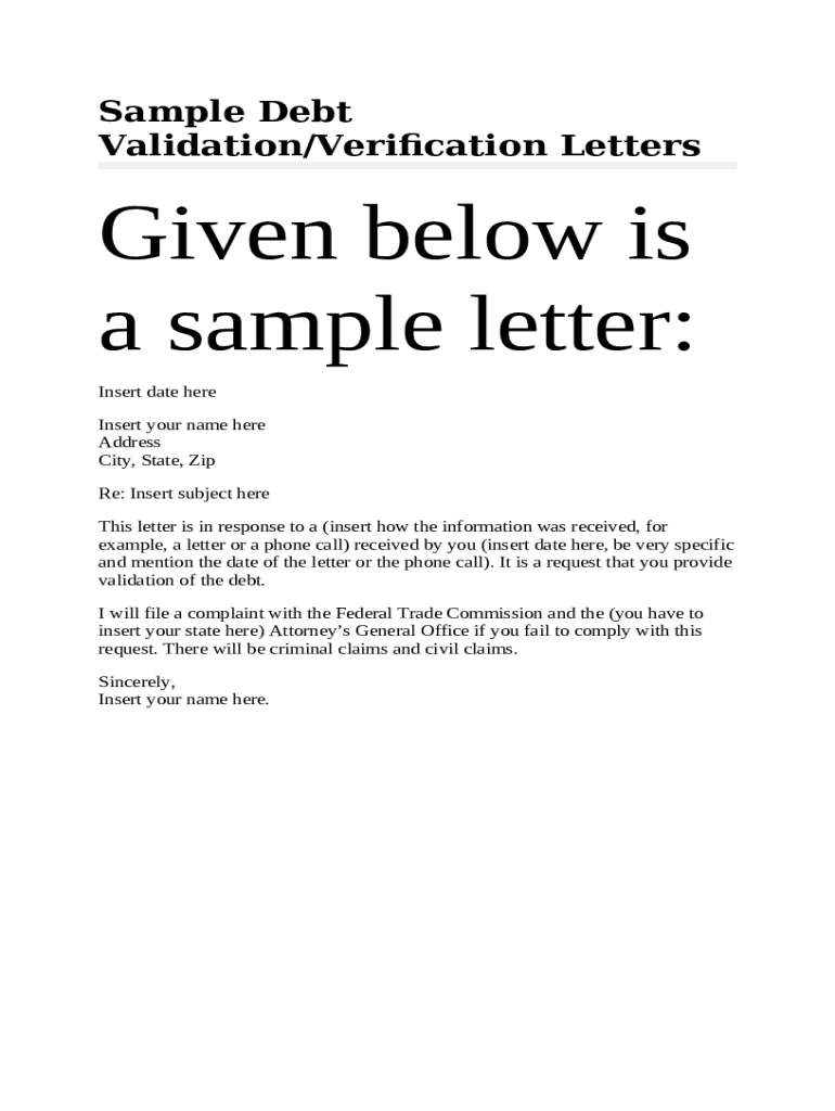Sample Debt Validation/Verification Letters Doc Template | pdfFiller