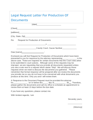 Legal Request Letter For Production Of Documents Doc Template | pdfFiller
