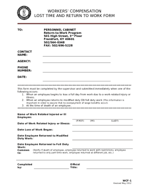 LOST TIME AND RETURN TO WORK Doc Template | pdfFiller