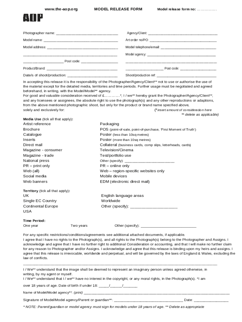 www.the-aop.org MODEL RELEASE Doc Template | pdfFiller