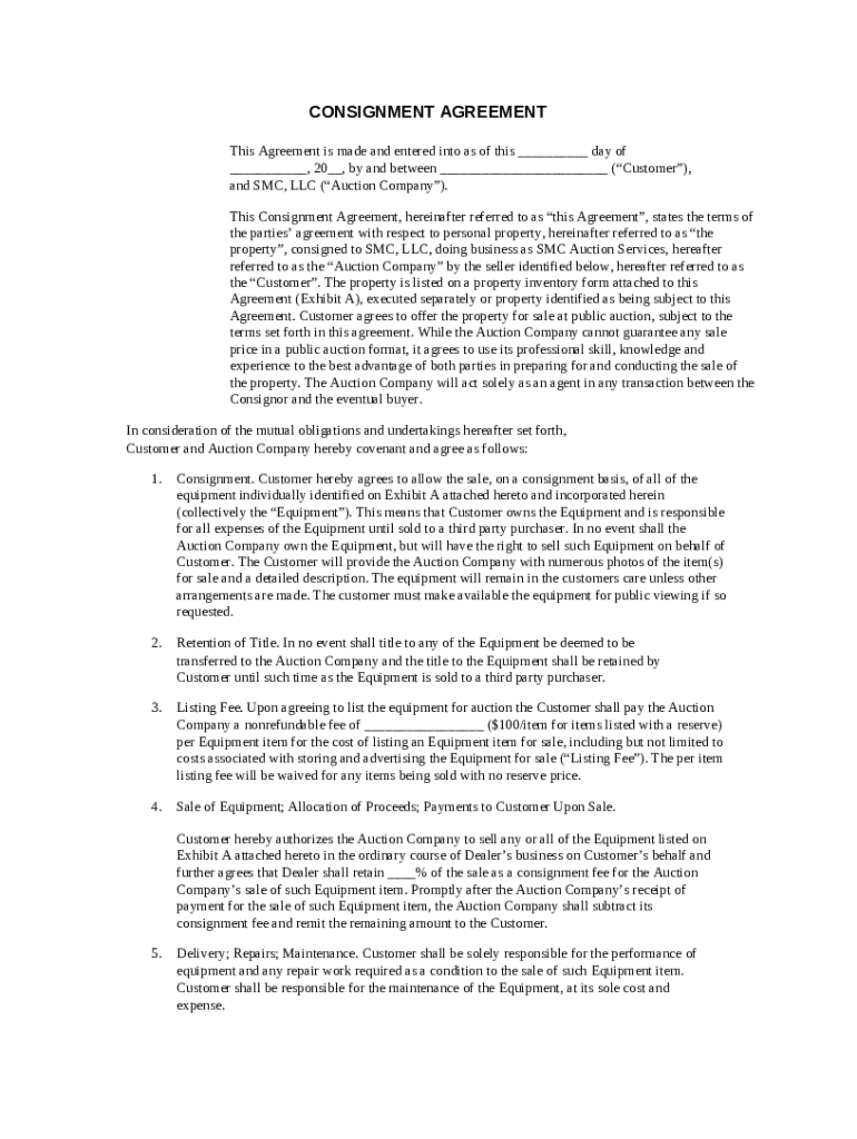 Equipment Consignment Agreement - Fill and Sign Printable ... Doc ...