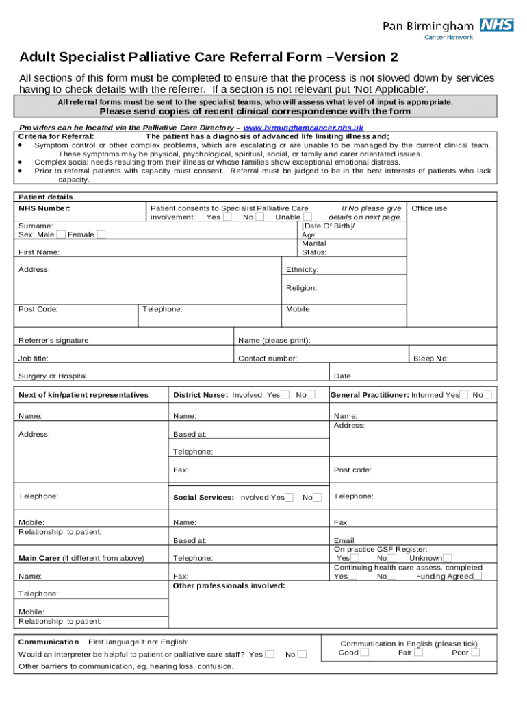 Clinic Referral (Sample) - Palliative Care Programs Doc Template ...