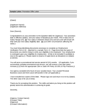 Promotion Offer Letter sample atTemplates at ... Doc Template | pdfFiller