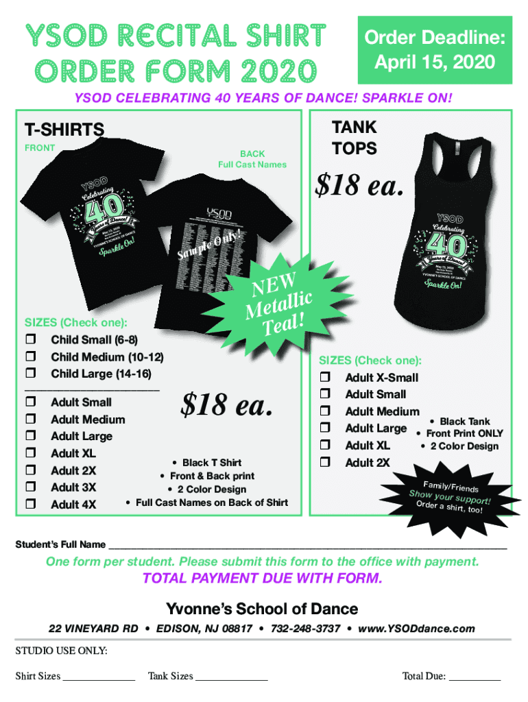 Fillable Online YSOD CELEBRATING 40 YEARS OF DANCE Fax Email Print ...