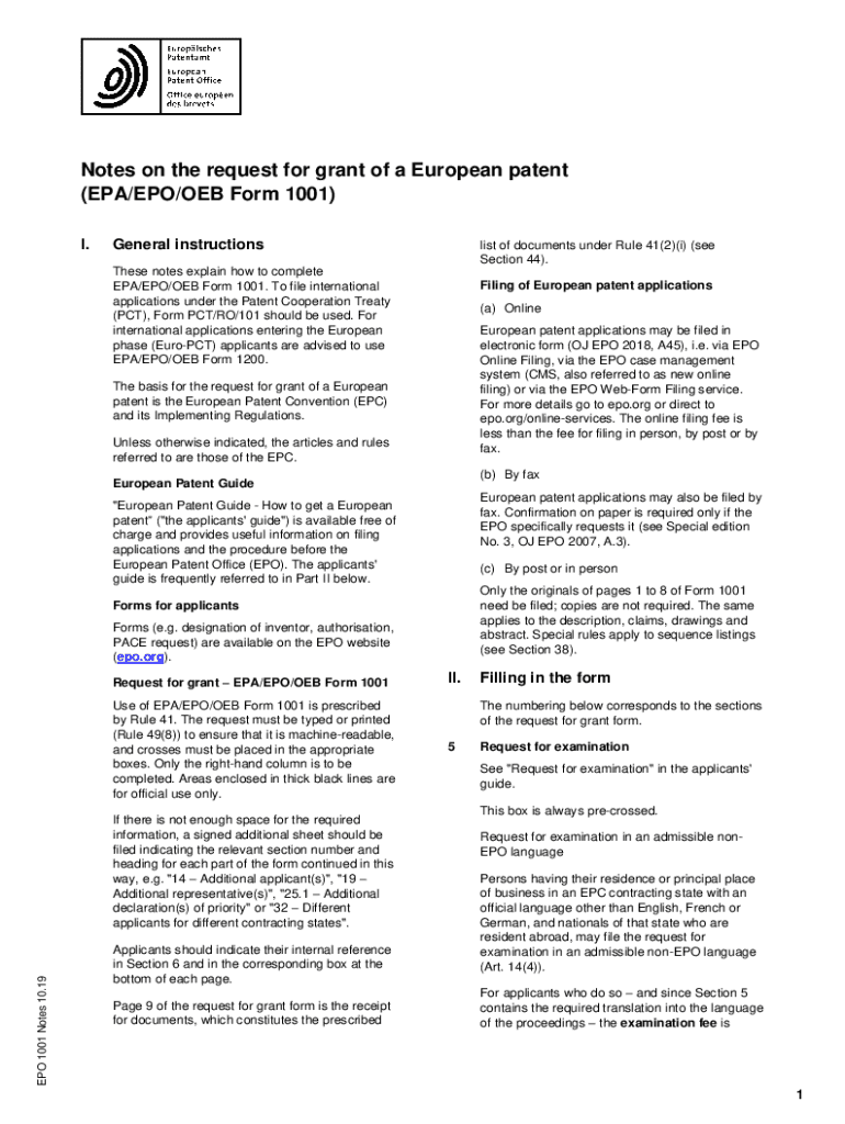 Fillable Online documents epo Notes on the request for grant of a ...