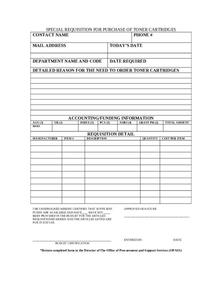 SPECIAL REQUISITION FOR PURCHASE OF TONER CARTRIDGES Doc Template ...