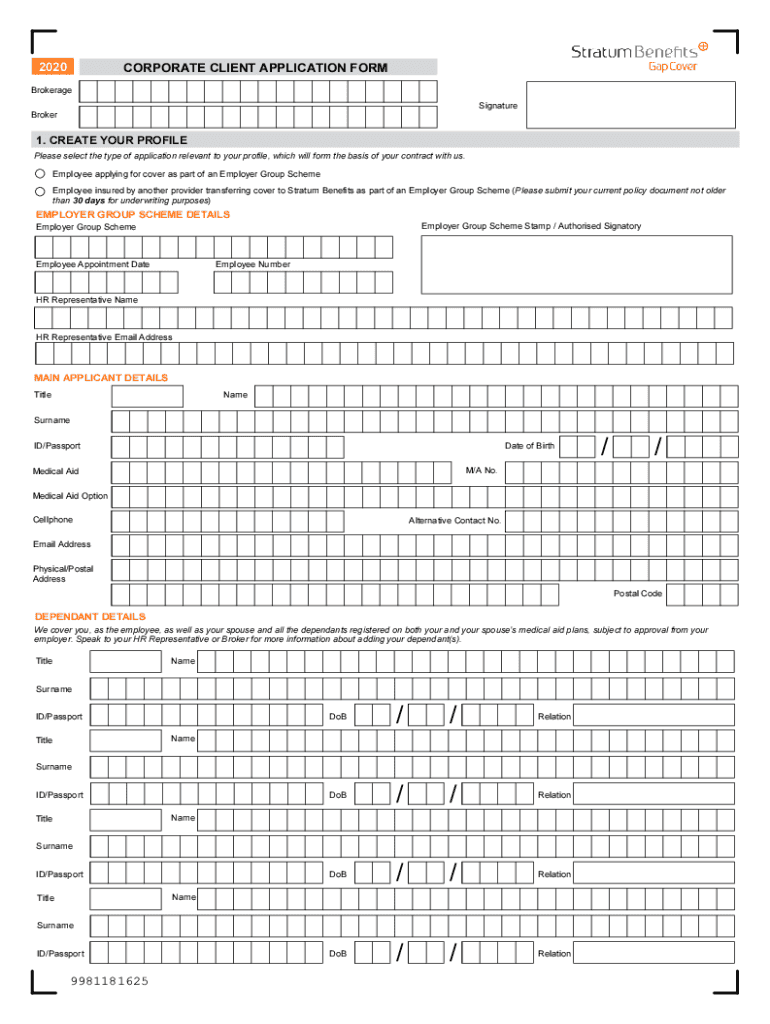 Fillable Online 2020 Corporate Gap Cover Client Application Form.pdf ...