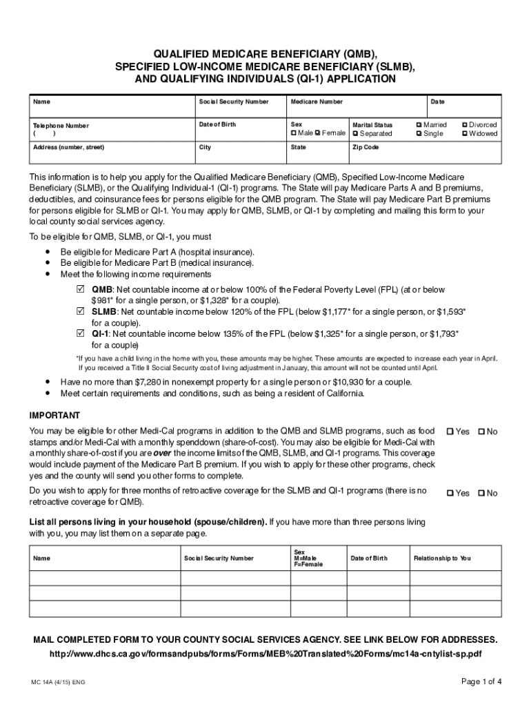 Fillable Online Qualified Medicare Beneficiary ProgramMedicare ...QMB ...