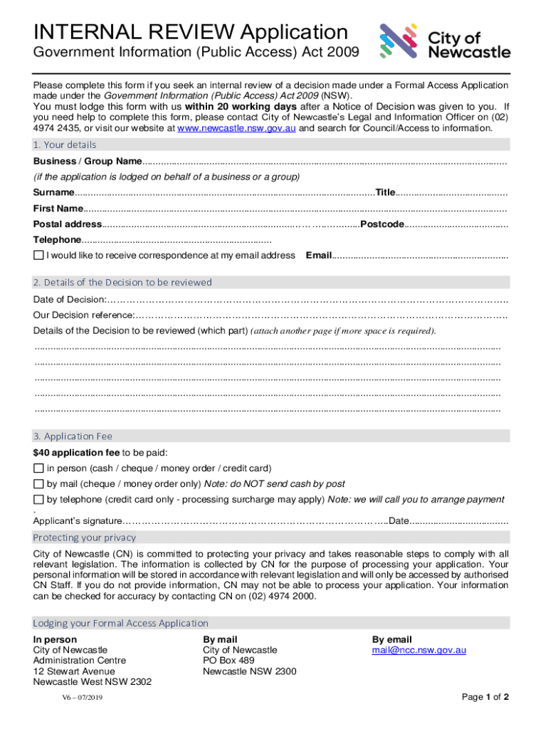 Fillable Online newcastle nsw gov Access to information (GIPAA) - NSW Department of ...