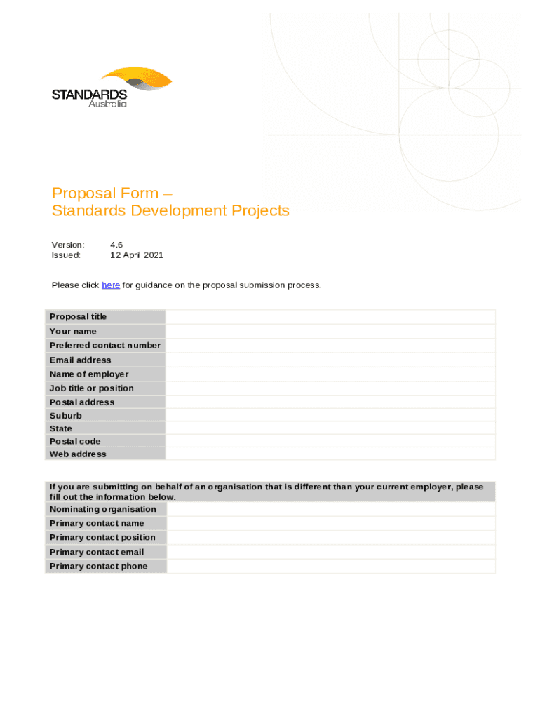 Proposal - Standards Development Projects (FO 100) Doc Template | pdfFiller