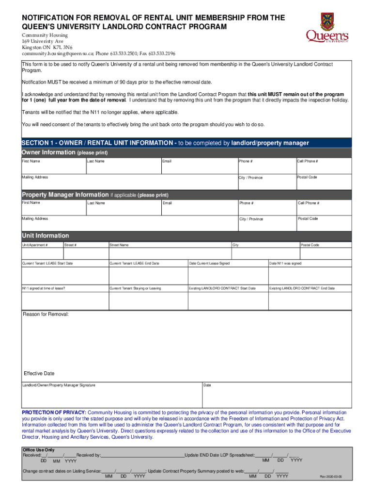 Fillable Online LCP Notification For Unit Removal Form Fax Email Print ...