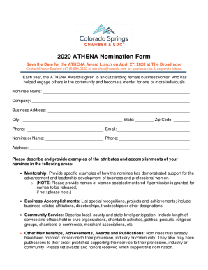 Fillable Online 2020 ATHENA Nomination Form - Colorado Springs Chamber ...
