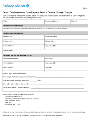 Fillable Online Dental Continuation of Care Request Form Fax Email Print - pdfFiller