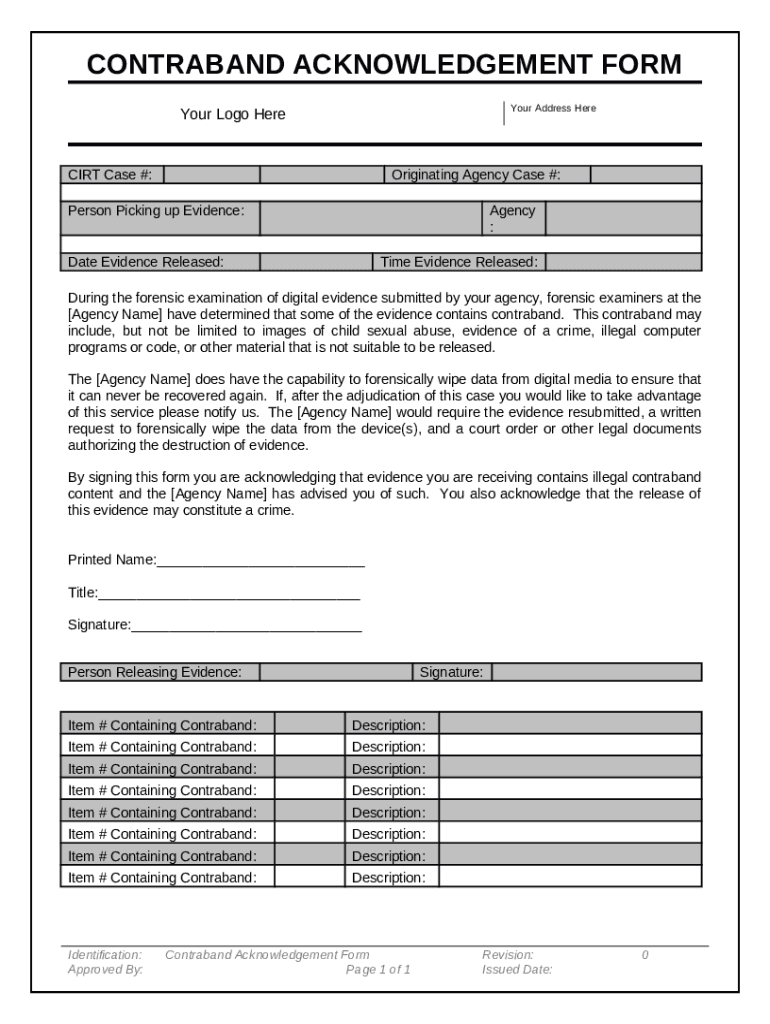 Contraband Acknowledgement . Contraband Acknowledgement Doc Template ...