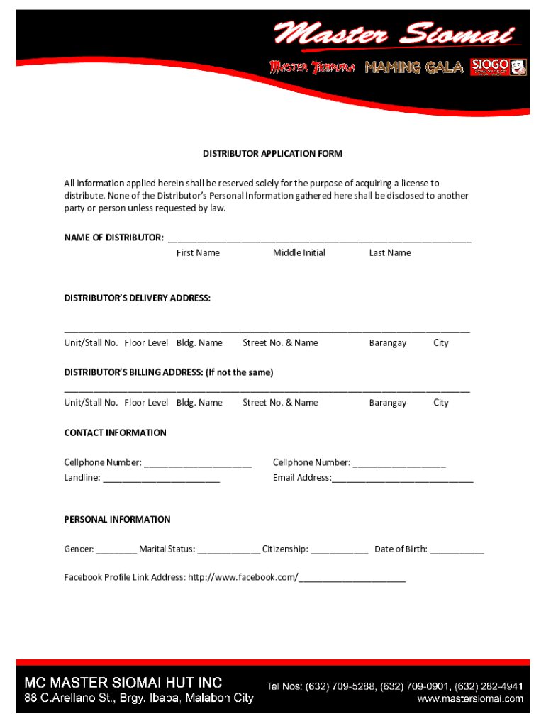 Fillable Online Distributor Registration Form ...