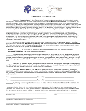 Fillable Online Authorization and Consent Form - Minnesota Women's Care ...
