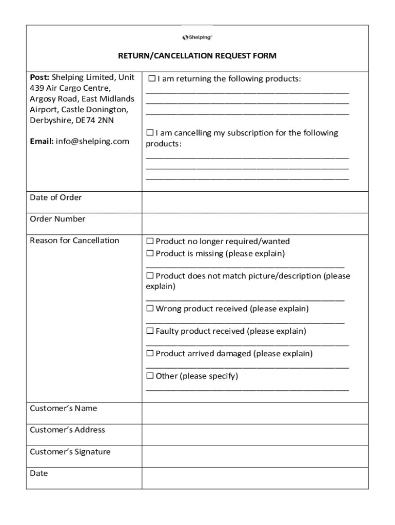 Fillable Online RETURN/CANCELLATION REQUEST FORM Fax Email Print ...