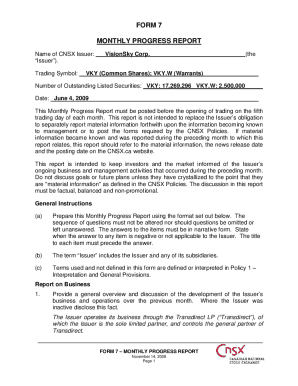 Fillable Online Monthly Progress Report -Form 7-May 2009.doc Fax Email Print - pdfFiller