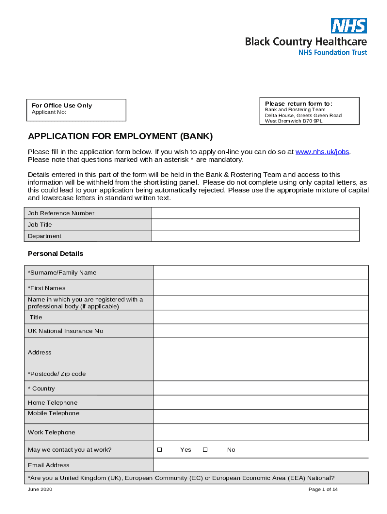 APPLICATION FOR EMPLOYMENT (BANK)Employment application (online)Free ...