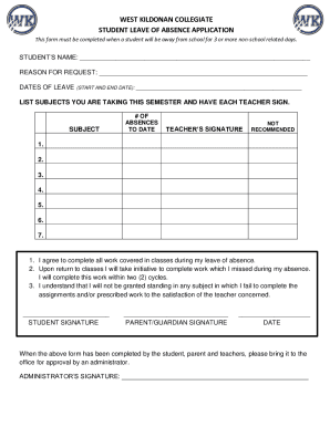 Fillable Online STUDENT LEAVE OF ABSENCE APPLICATION - Seven Oaks ...
