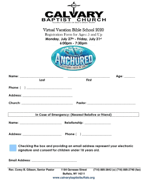Fillable Online Virtual VBS Registration Form. VBS Registration Fax ...
