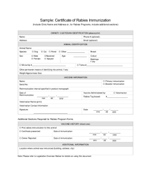 Fillable Online Sample: Certificate of Rabies Immunization Fax Email ...