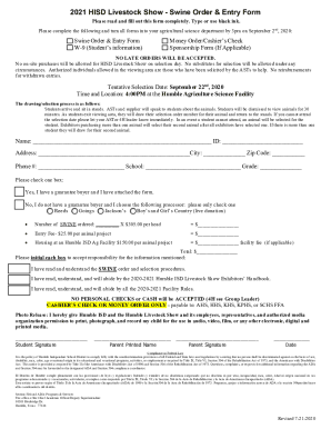 Fillable Online 2021 HISD Livestock Show - Swine Order & Entry Form Fax ...