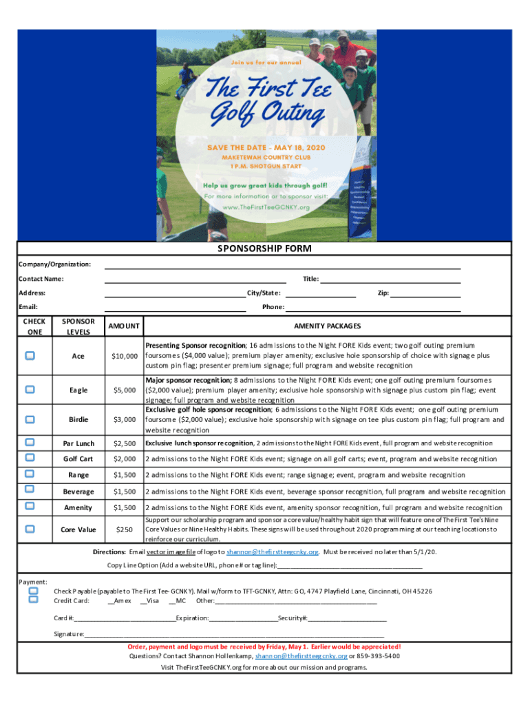 Fillable Online 2020 TFT Golf Outing Sponsor Form Fax Email Print ...