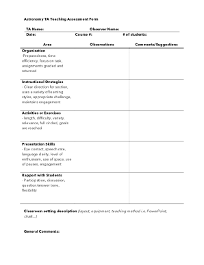 Fillable Online Astronomy TA Teaching Assessment Form Fax Email Print - pdfFiller