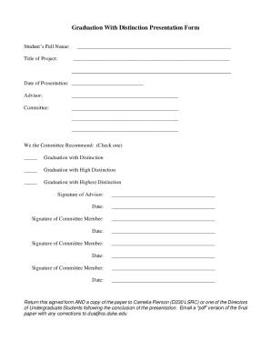 Fillable Online Graduation With Distinction Presentation Form Fax Email ...