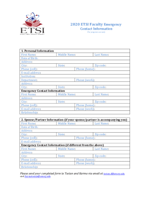 Fillable Online tibet emory ETSI 2016 Faculty Emergency Contact form ...