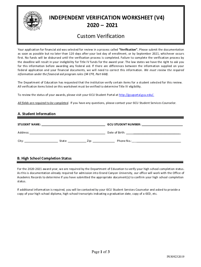 Fillable Online V4-i 2020-2021 Verification Worksheet Custom Verification ... Fax Email Print ...