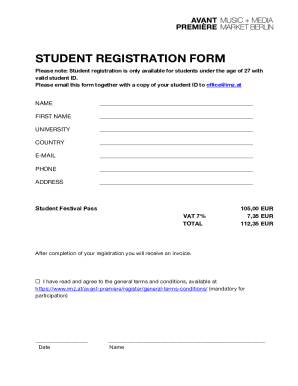 Fillable Online STUDENT REGISTRATION FORM - imz.at Fax Email Print ...
