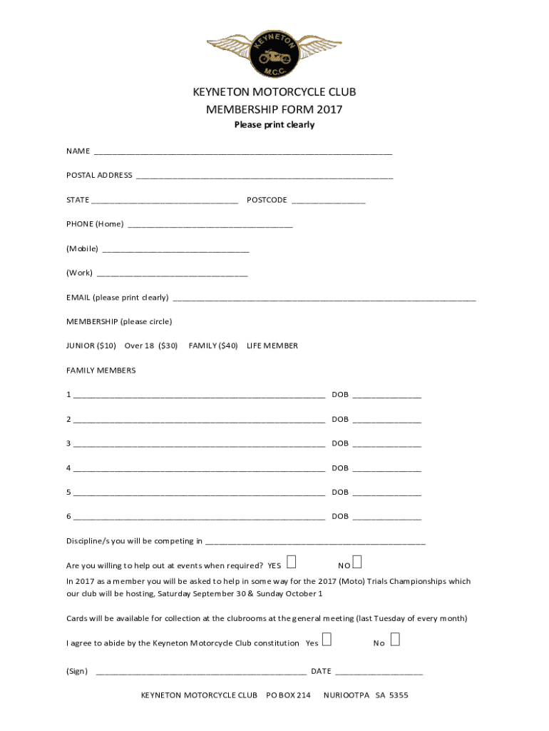 Fillable Online keynetonmcc asn How To Start A Motorcycle Club (All You ...