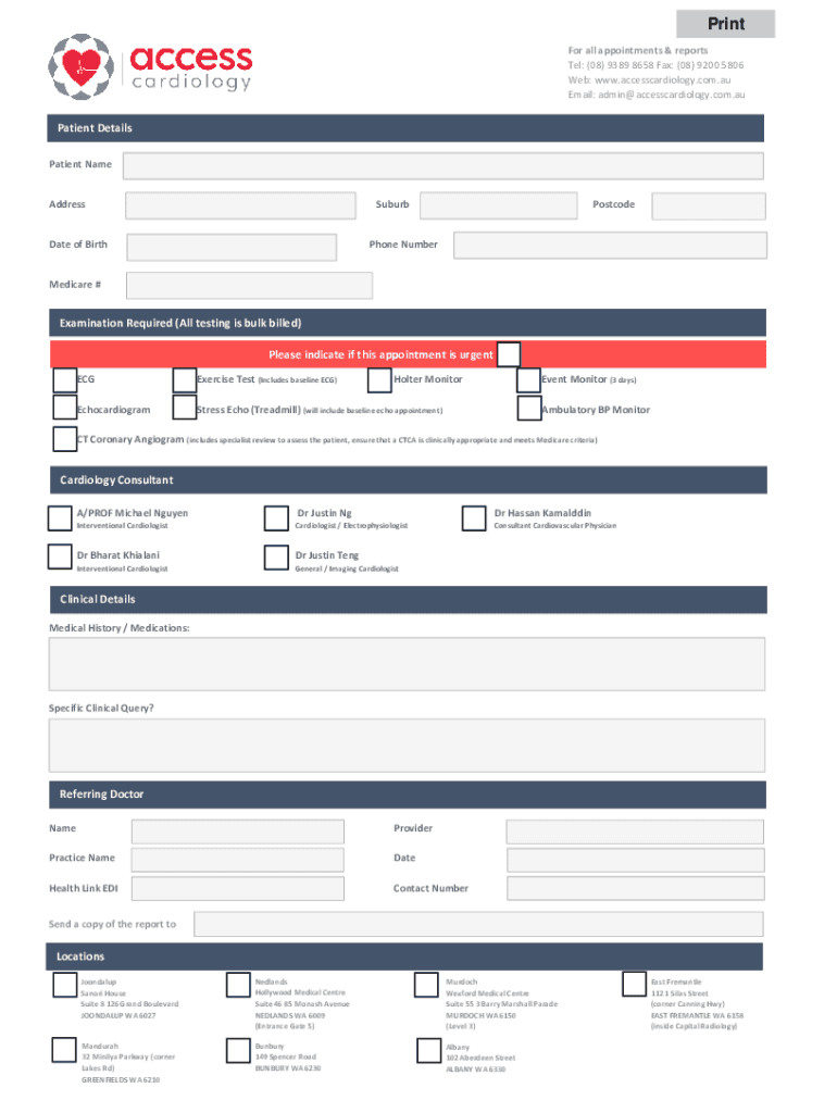 Fillable Online Patient Details - Access Cardiology Fax Email Print ...