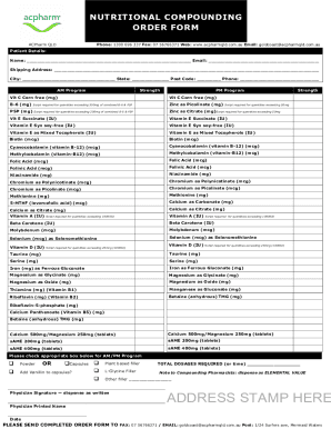 Fillable Online NUTRITIONAL COMPOUNDING ORDER FORM - acpharmqld.com.au ...